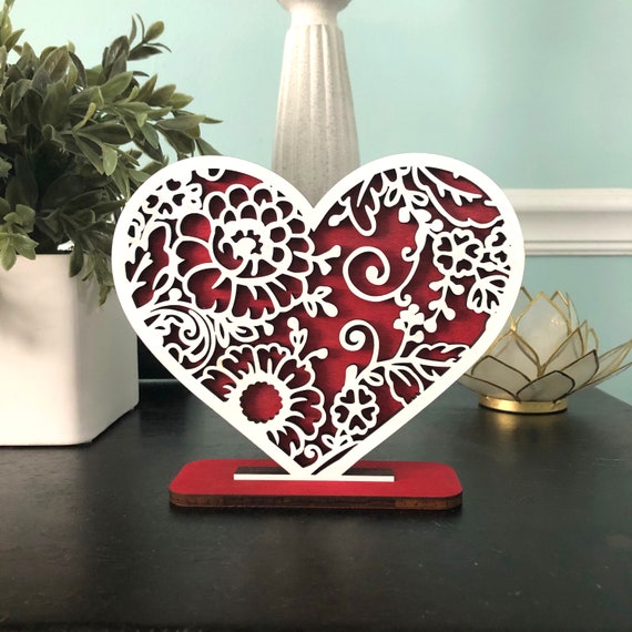 Lace Heart Laser Cut Wooden Decor | Etsy