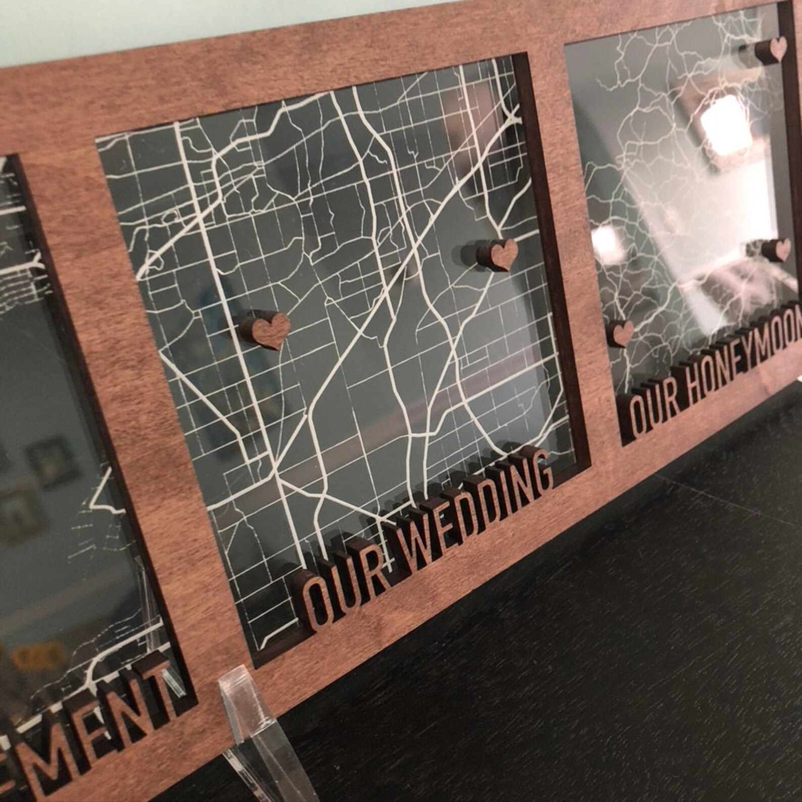 Custom Triple Anniversary Maps in Acrylic and Wood - Etsy