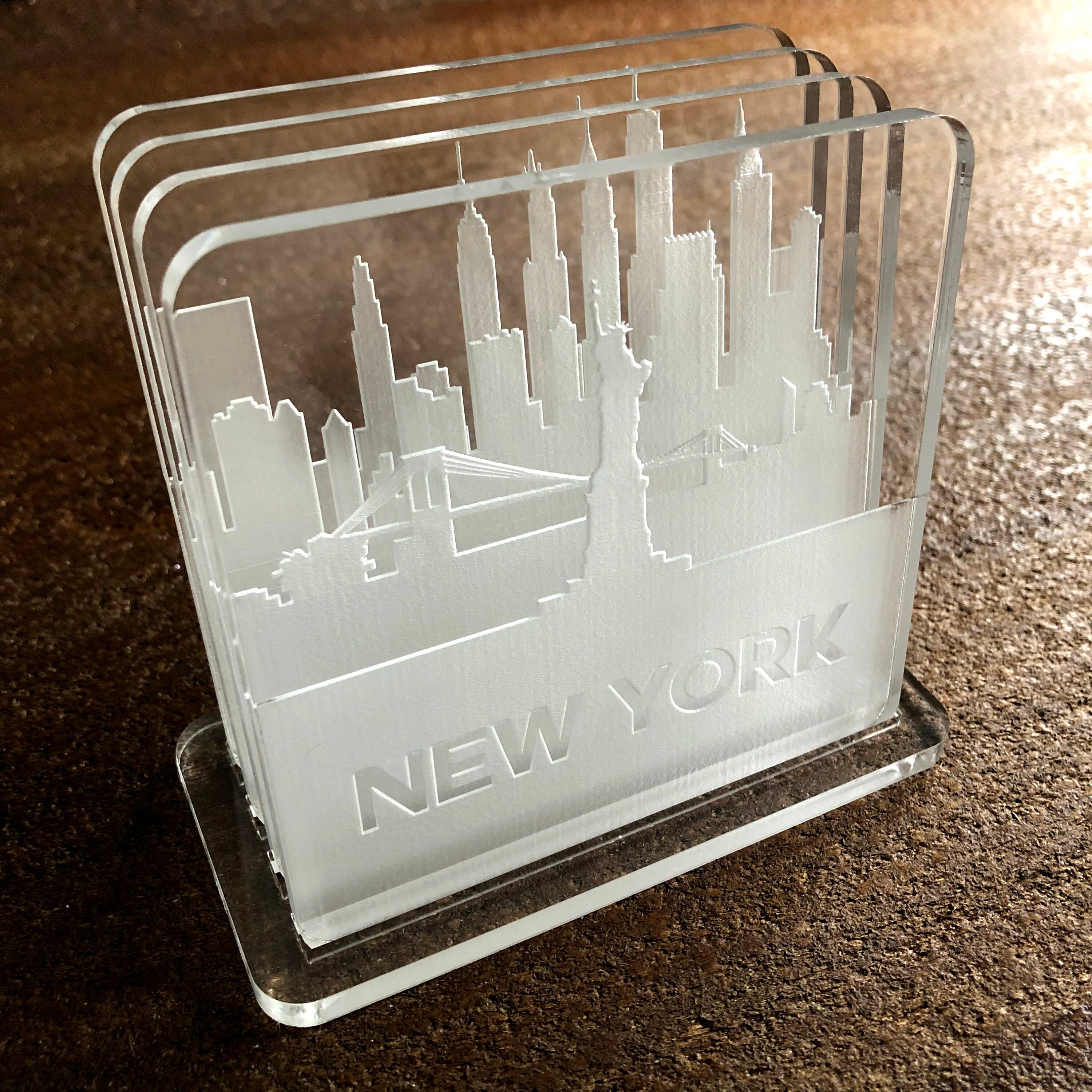 New York City Skyline Acrylic Shadowbox Coasters (set of 4 With Stand ...