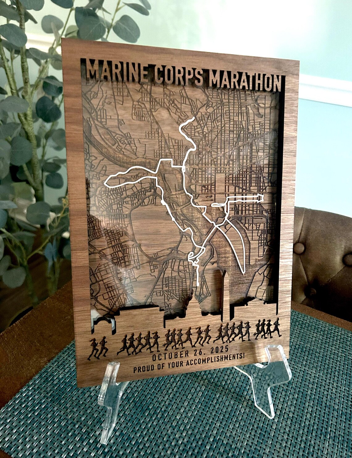 Marine Corps Marathon 2025 Rectangular Route Map in Acrylic and Walnut ...