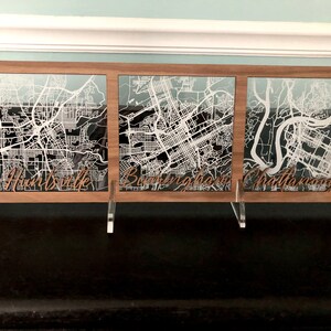 Custom Triple Anniversary Maps in Acrylic and Wood - Etsy