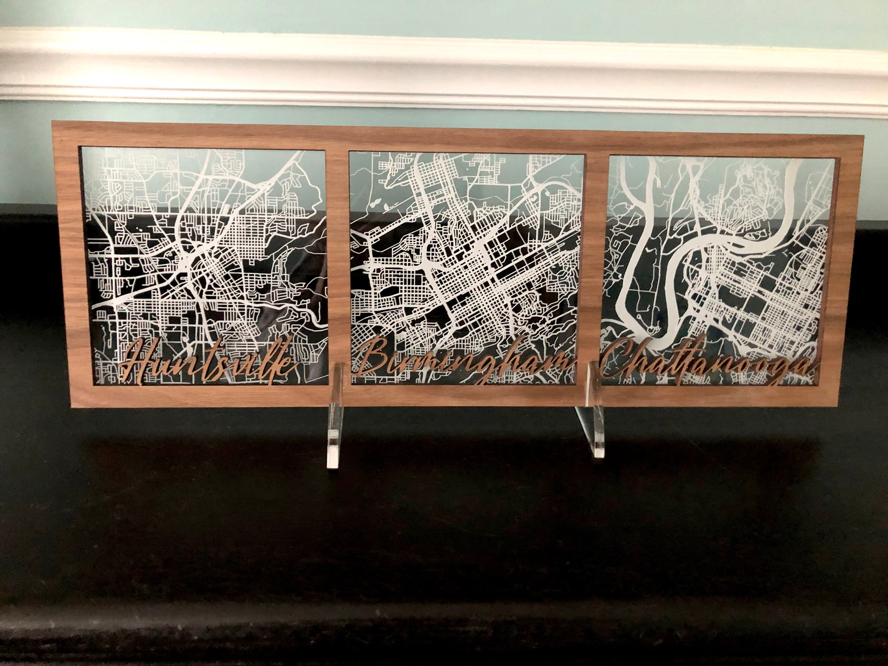 Custom Triple Anniversary Maps in Acrylic and Wood - Etsy