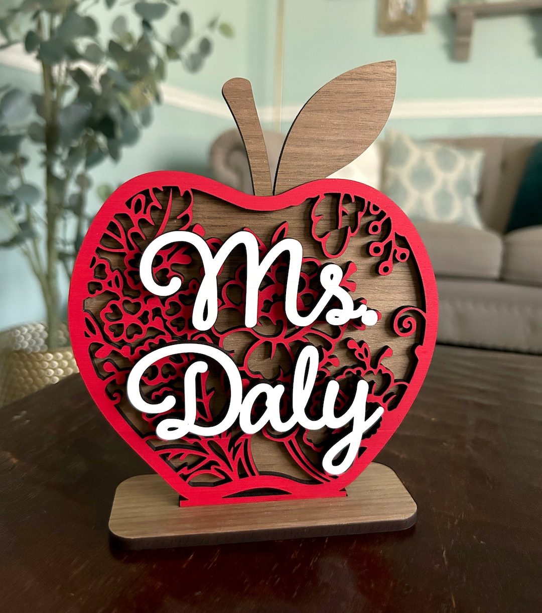 Personalized Lace Apple Laser Cut Teacher Gift Shelf Decor - Etsy