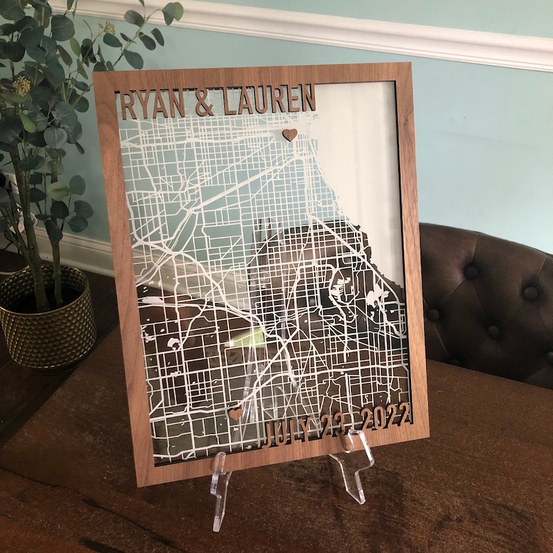 Custom Engraved Rectangular Map in Acrylic and Walnut - Etsy