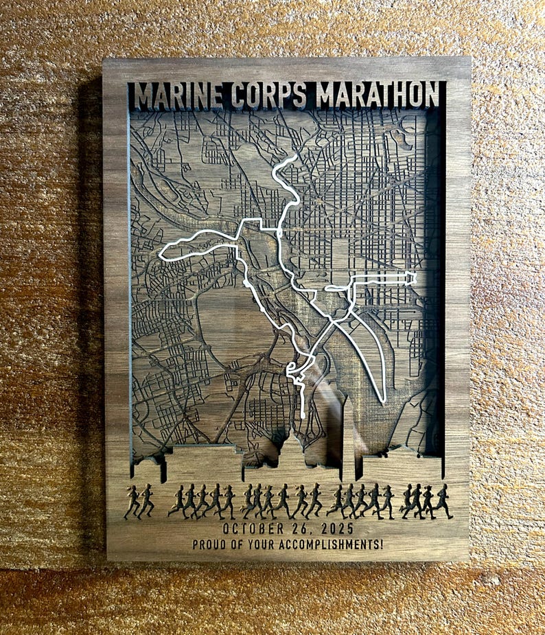 Marine Corps Marathon 2025 Rectangular Route Map in Acrylic and Walnut ...