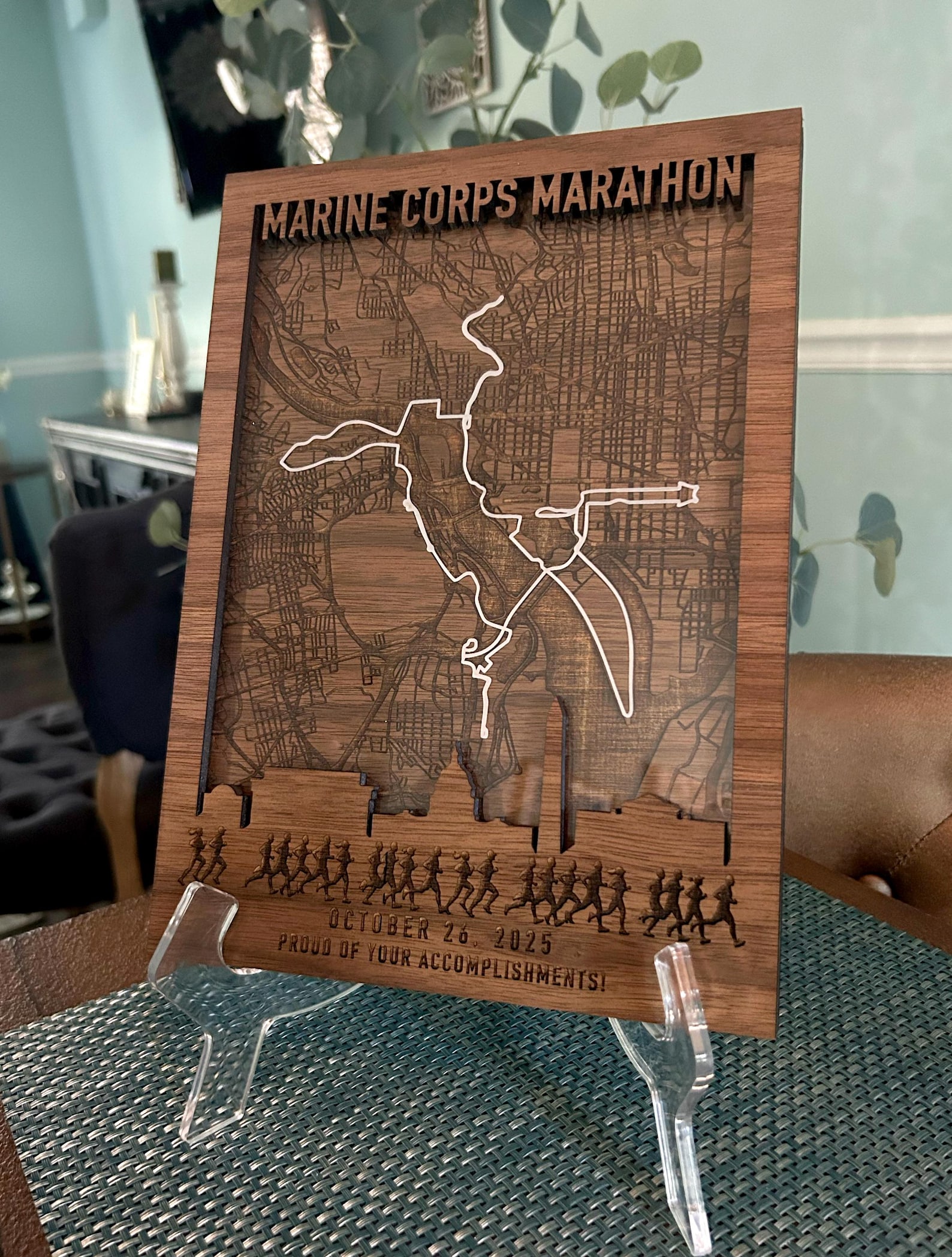 Marine Corps Marathon 2025 Rectangular Route Map in Acrylic and Walnut ...