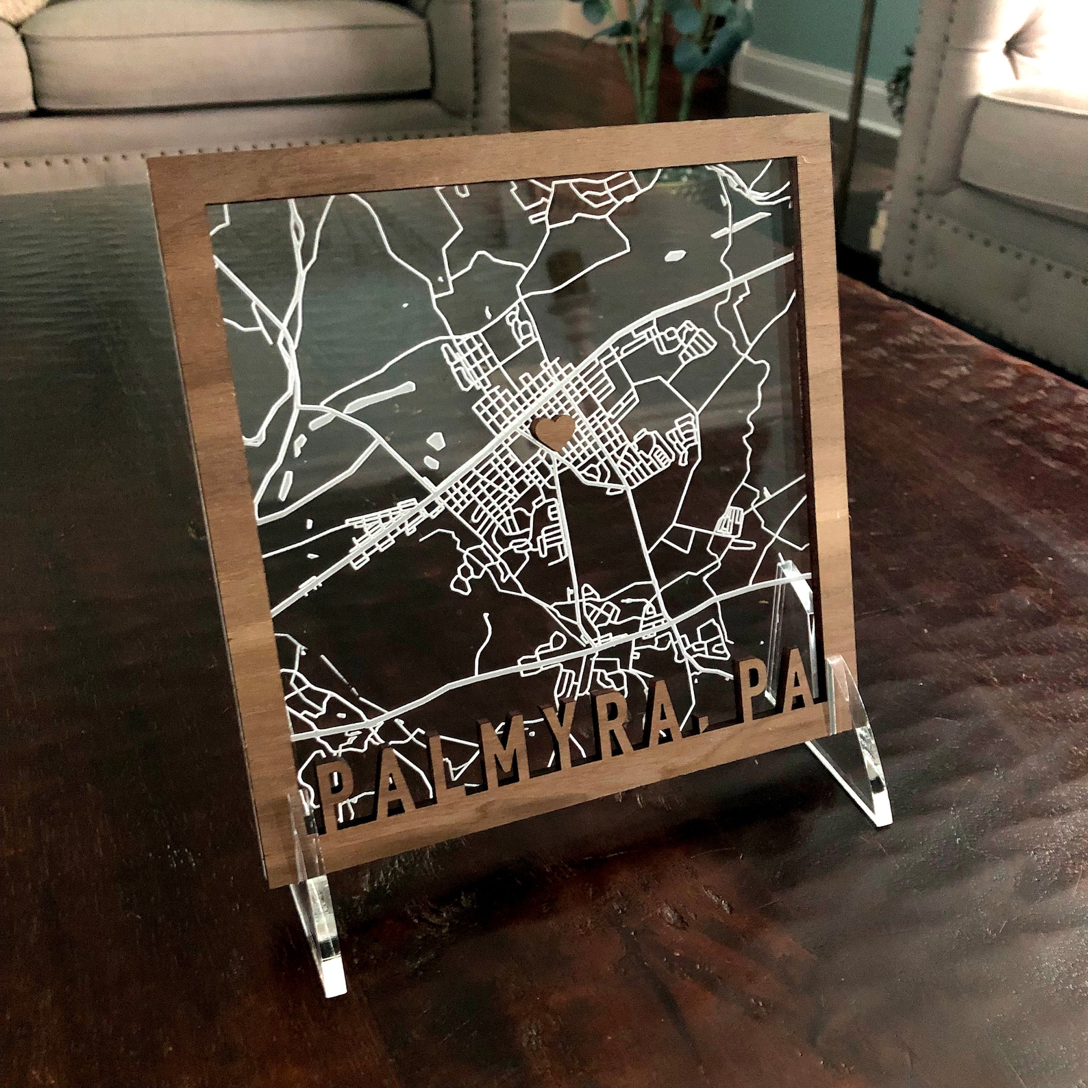 Custom Engraved Square Map in Acrylic and Wood - Etsy