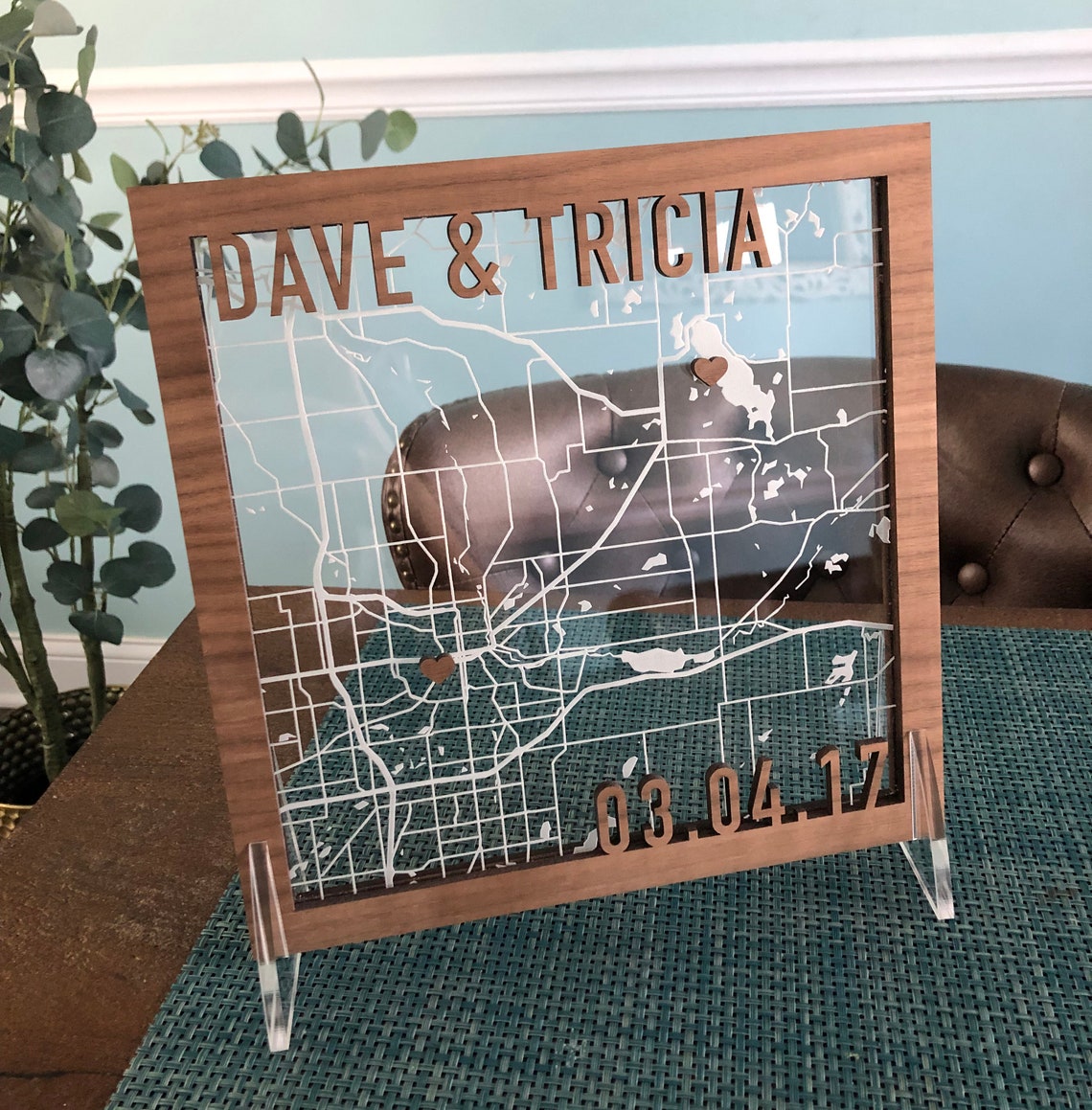 Custom Engraved Wedding or Anniversary Square Map in Acrylic - Etsy