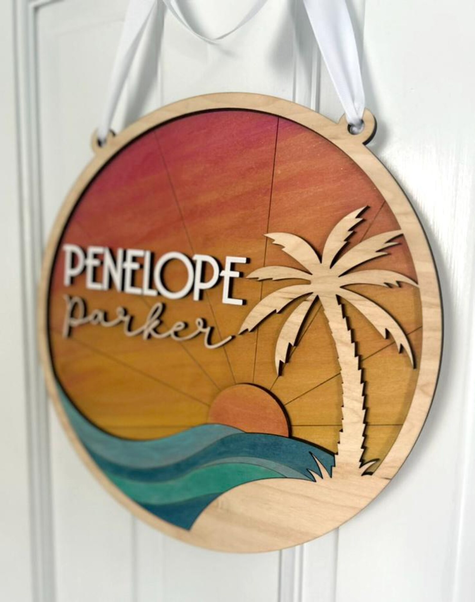Personalized Tropical Beach Themed Round Wooden Sign - Etsy