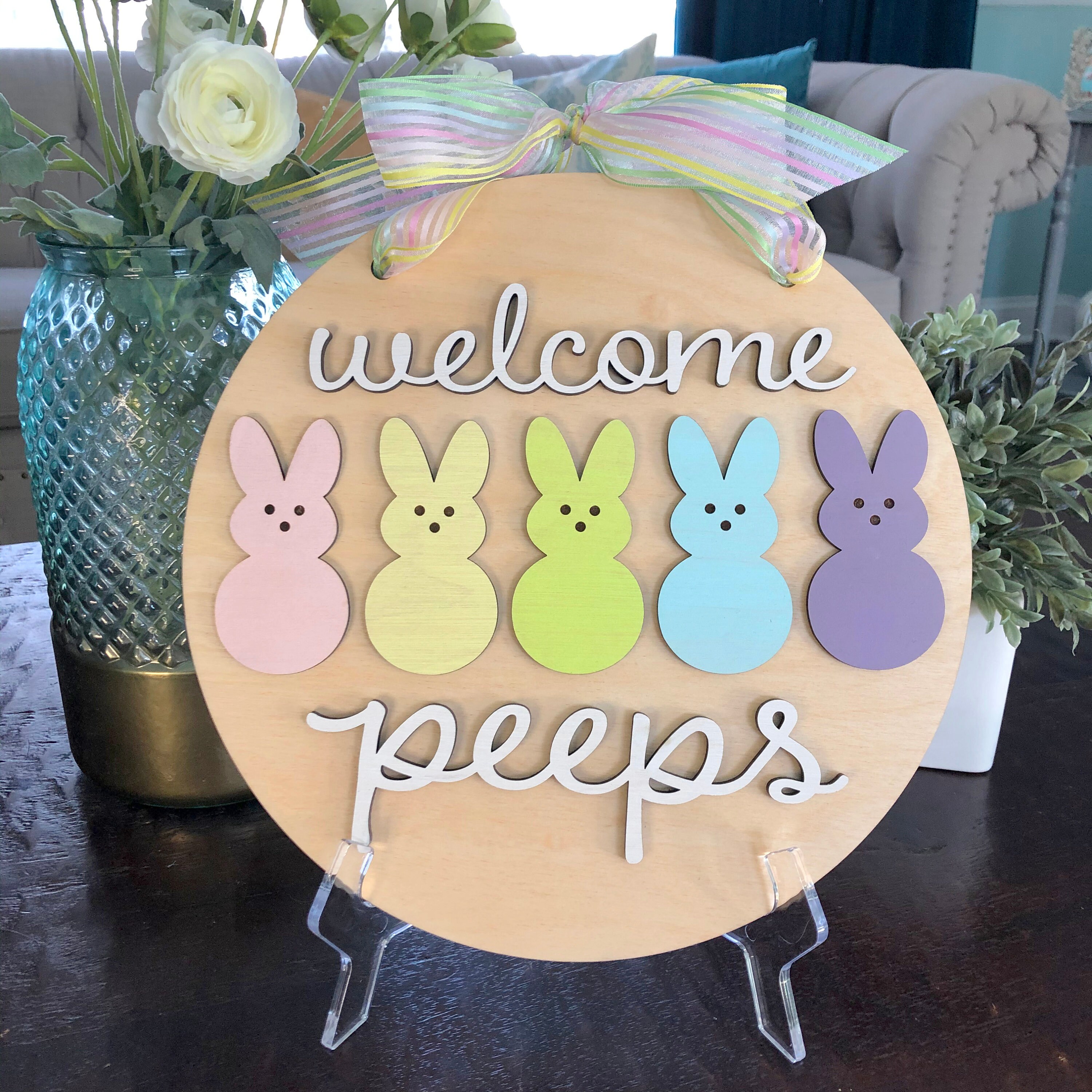 Welcome Peeps 12 Round Hanging Wooden Sign - Etsy