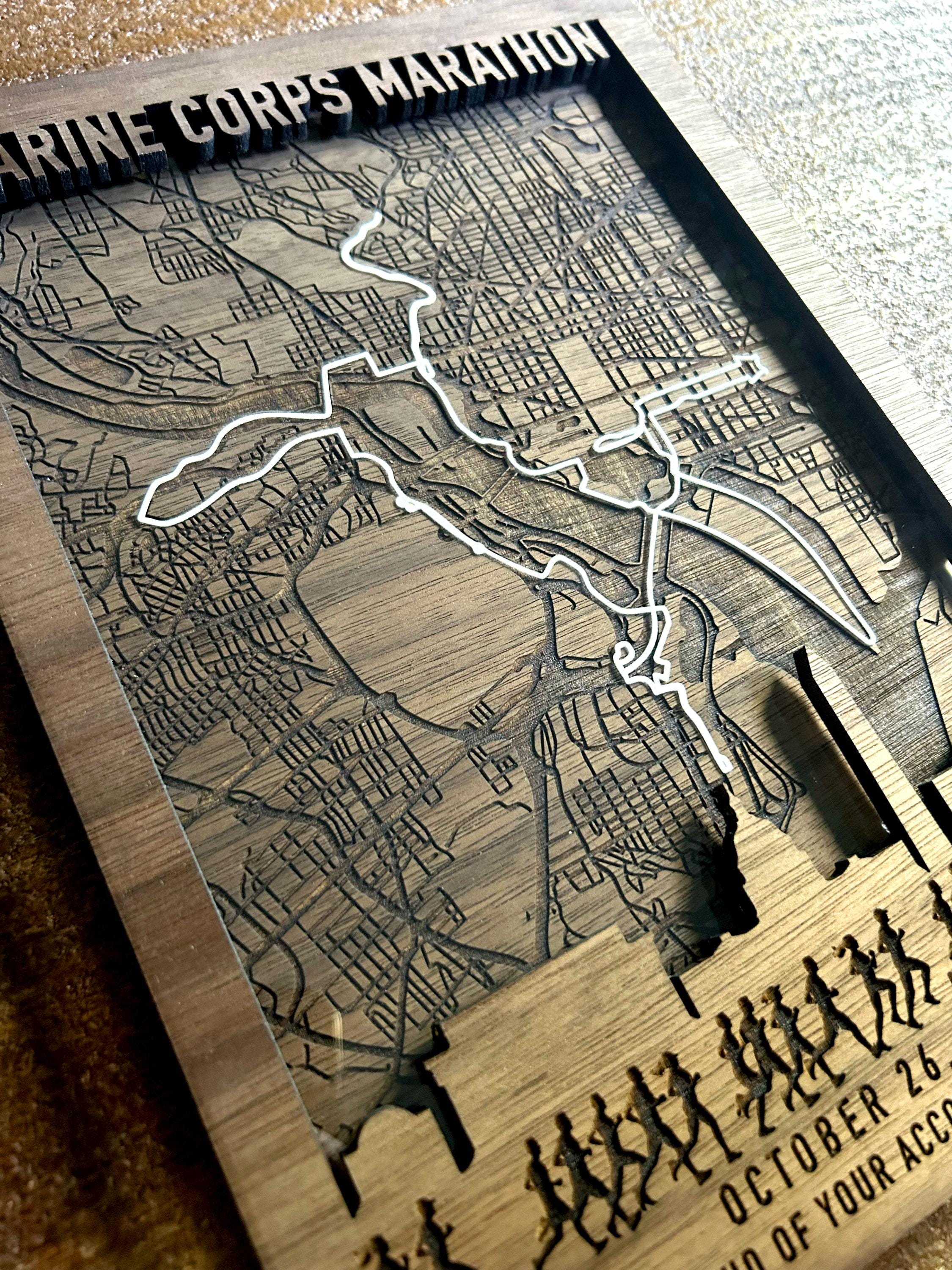 Marine Corps Marathon 2025 Rectangular Route Map in Acrylic and Walnut ...