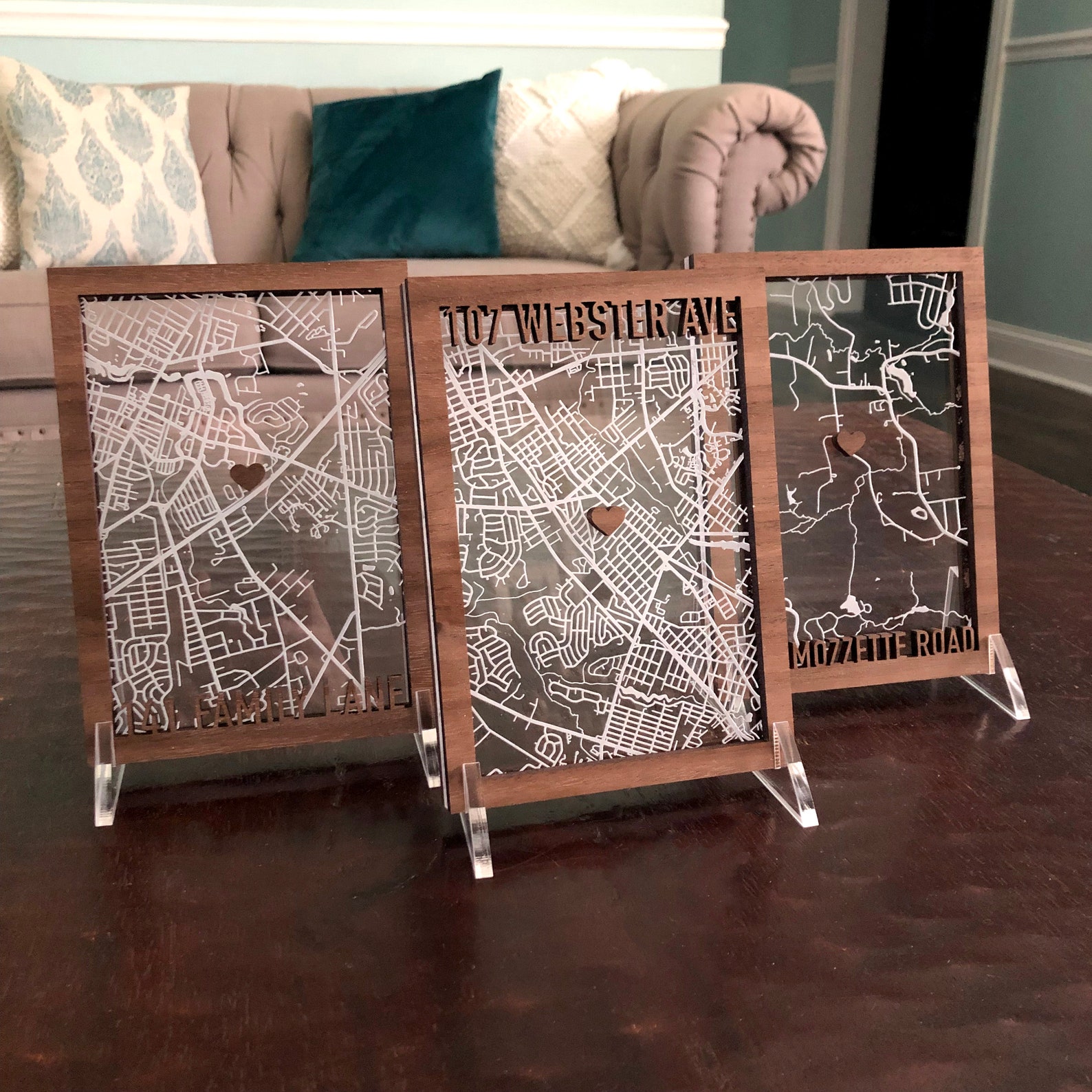 Custom Engraved Rectangular Map in Acrylic and Walnut - Etsy