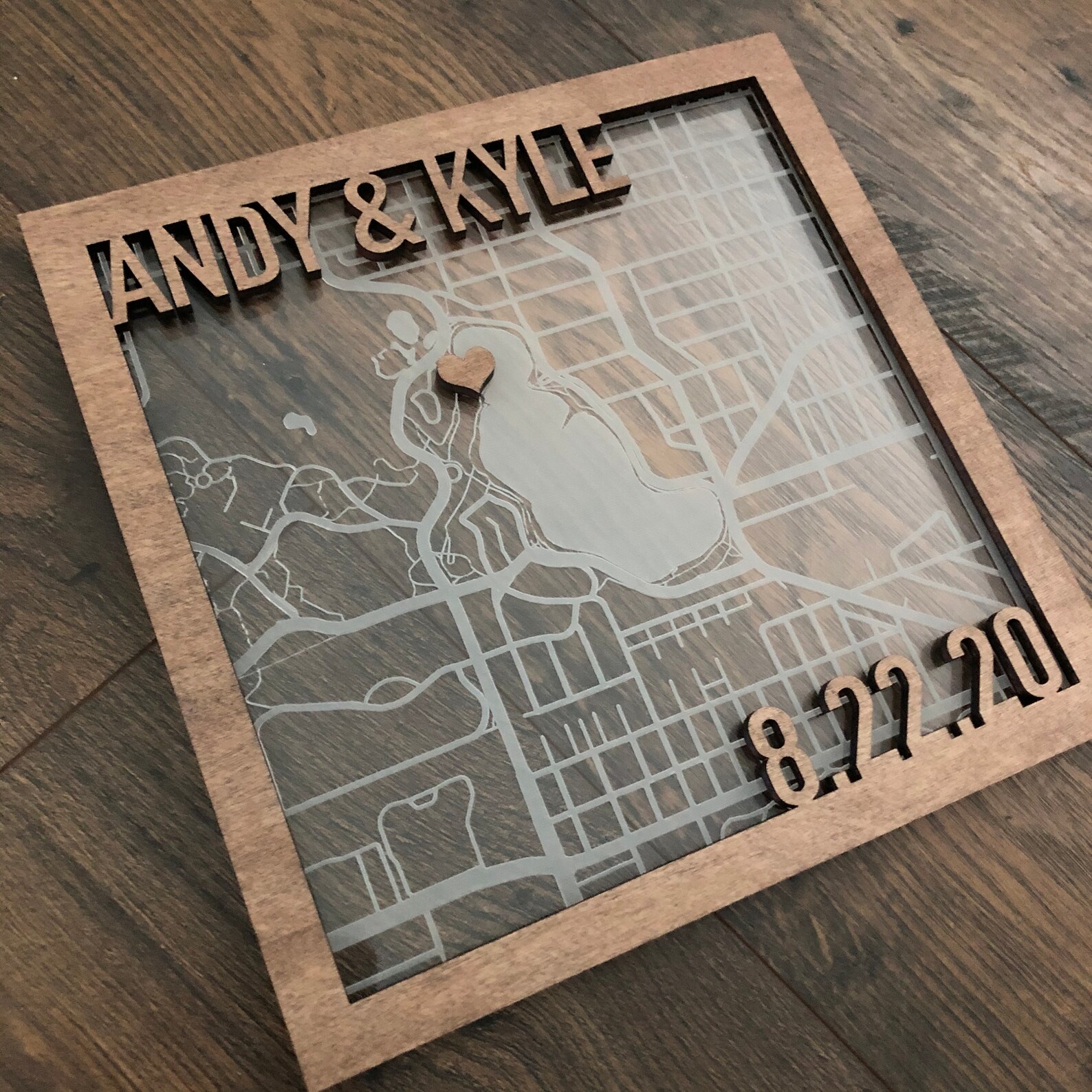 Custom Engraved Wedding or Anniversary Square Map in Acrylic | Etsy