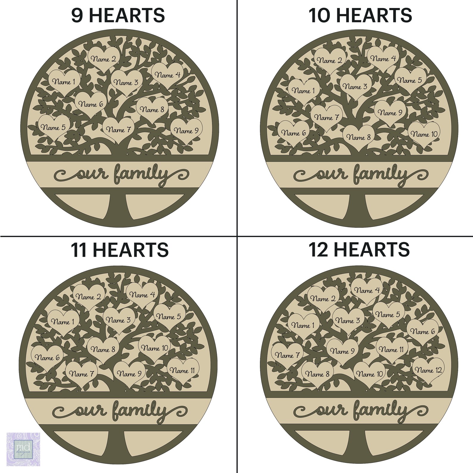 12x12 Personalized Family Tree Wooden Sign - Etsy