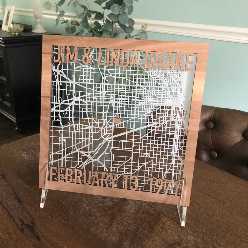 Custom Engraved Wedding or Anniversary Square Map in Acrylic - Etsy