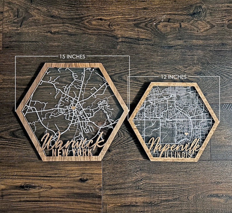 Custom Engraved Hexagon Map in Acrylic and Wood - Etsy