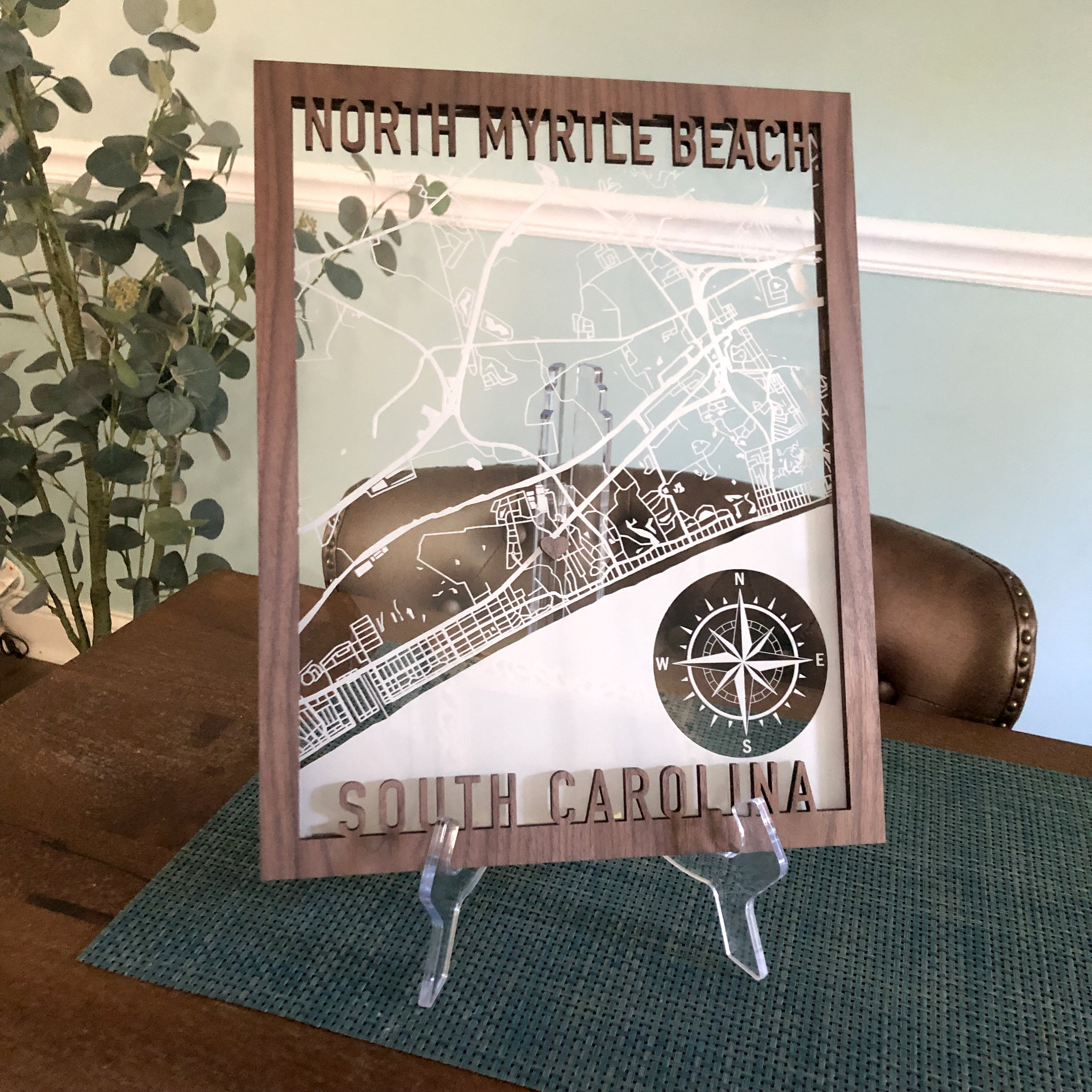 Custom Engraved Rectangular Map in Acrylic and Walnut - Etsy