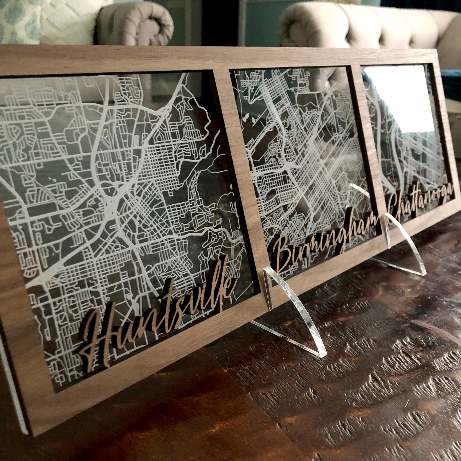 Custom Triple Anniversary Maps in Acrylic and Wood - Etsy