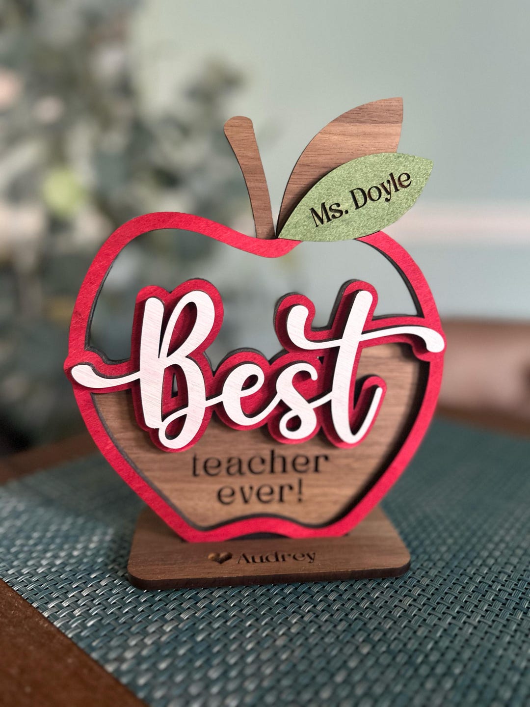 Personalized Best Teacher Ever Apple Laser Cut Teacher Gift Shelf Decor ...