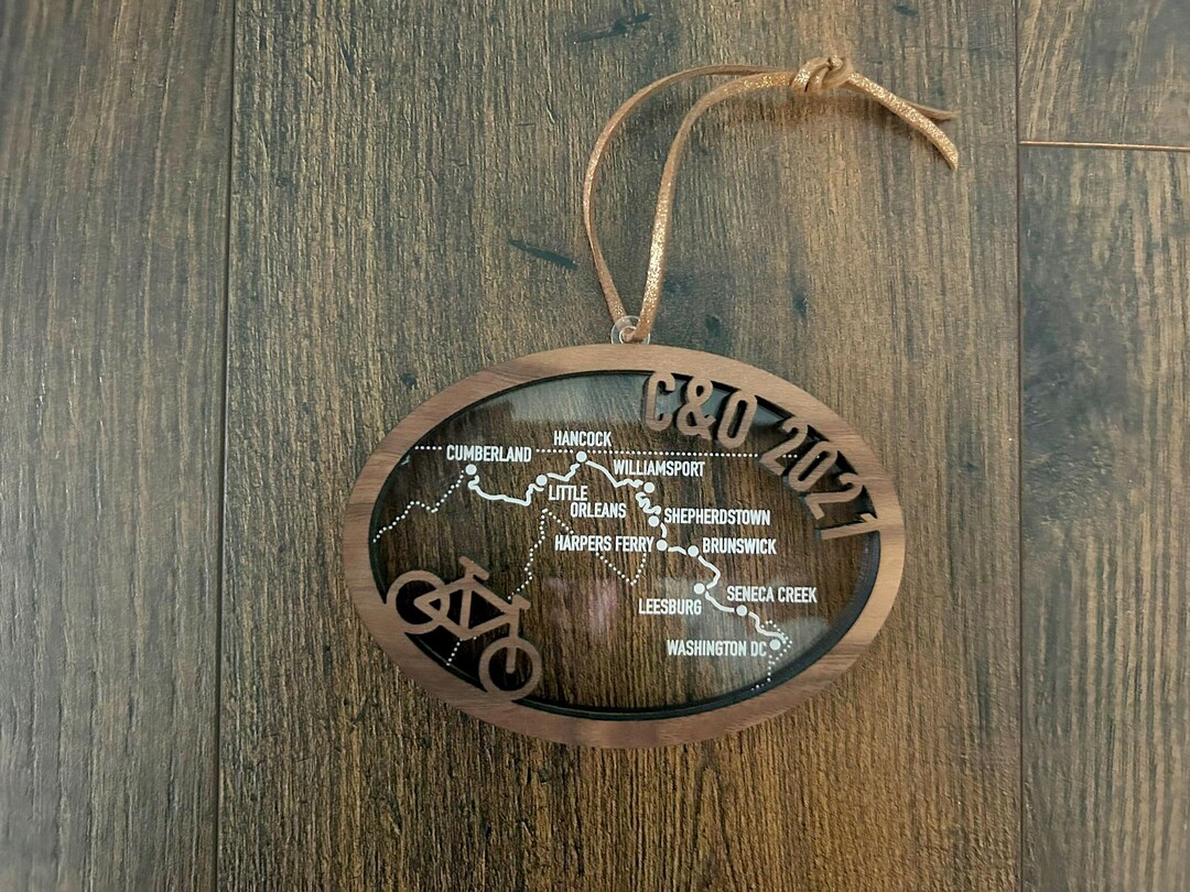 C&O Bike Trail Custom Engraved Route Map Walnut and Acrylic Ornament - Etsy