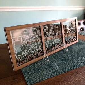 Custom Triple Anniversary Maps in Acrylic and Wood - Etsy