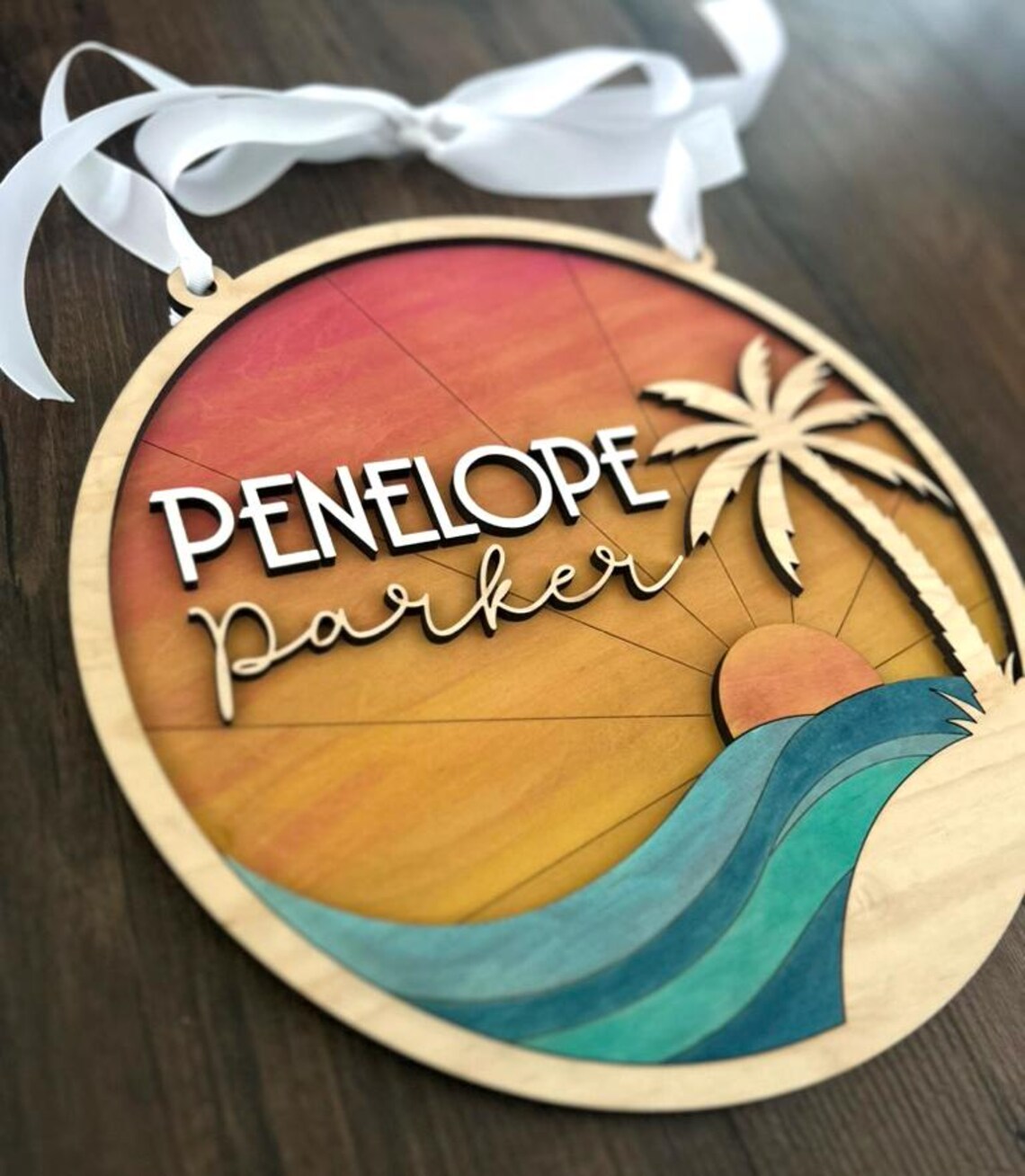 Personalized Tropical Beach Themed Round Wooden Sign - Etsy