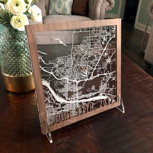 Custom Engraved Square Map in Acrylic and Wood - Etsy