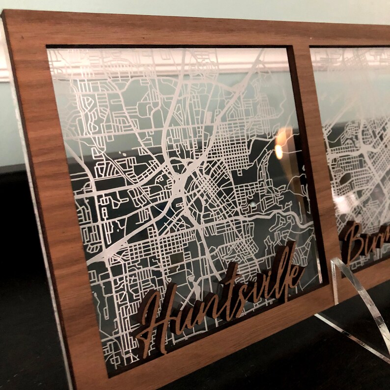 Custom Triple Anniversary Maps in Acrylic and Wood - Etsy