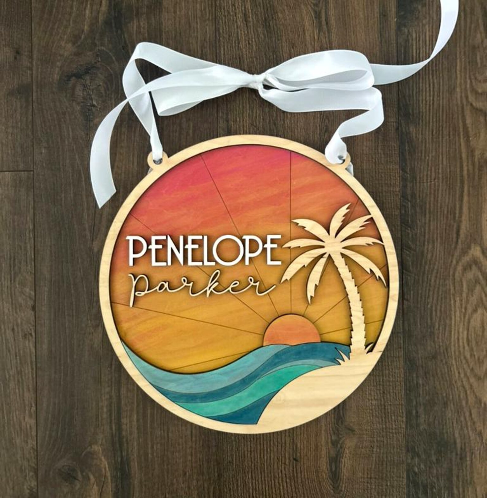 Personalized Tropical Beach Themed Round Wooden Sign - Etsy