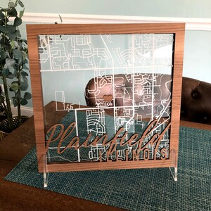 Custom Engraved Square Map in Acrylic and Wood - Etsy