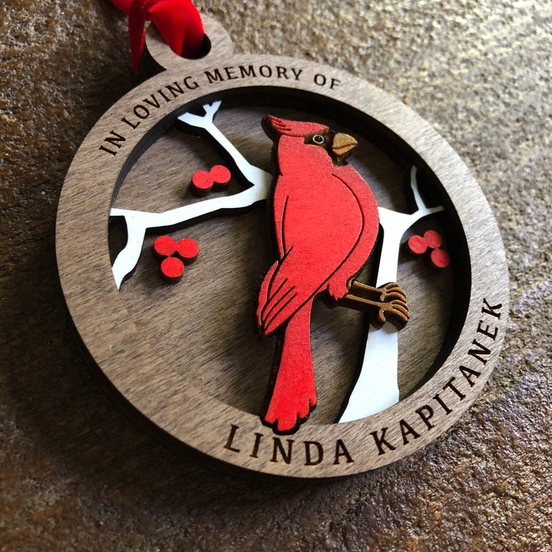 Personalized Laser Cut Wooden Layered Cardinal Memorial Ornament - Etsy