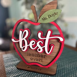 Personalized Best Teacher Ever Apple Laser Cut Teacher Gift Shelf Decor ...