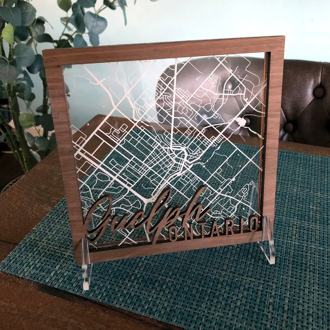 Custom Engraved Square Map in Acrylic and Wood - Etsy