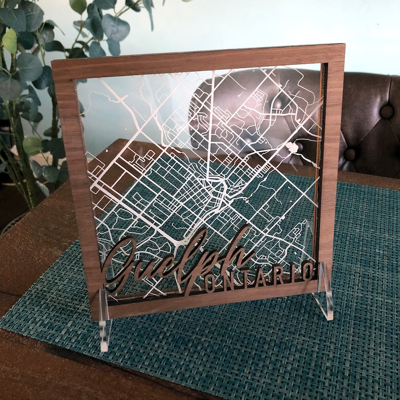 Custom Engraved Square Map in Acrylic and Wood - Etsy