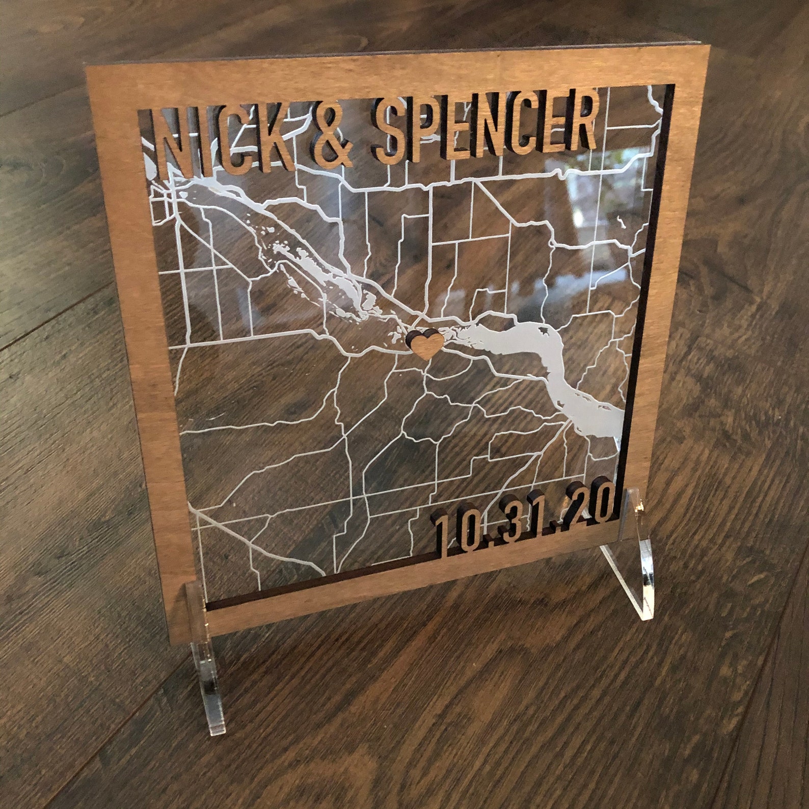 Custom Engraved Wedding or Anniversary Square Map in Acrylic | Etsy