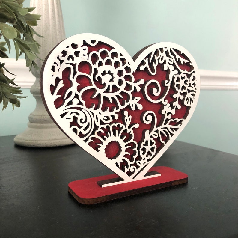 Lace Heart Laser Cut Wooden Decor | Etsy