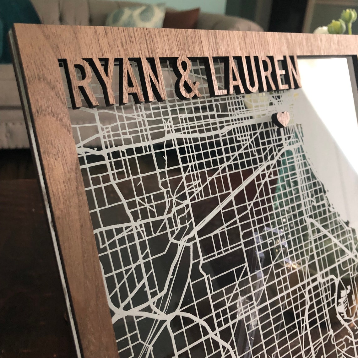 Custom Engraved Rectangular Map in Acrylic and Walnut - Etsy