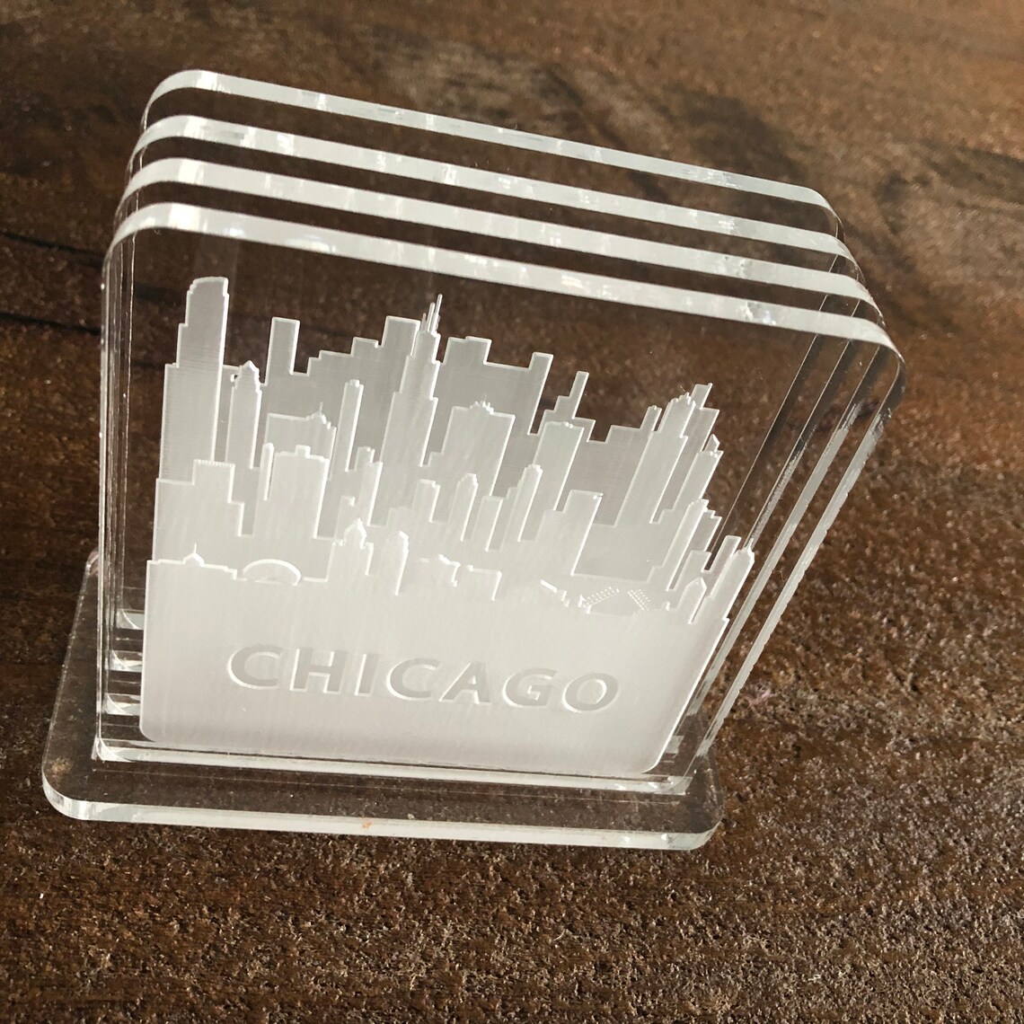 Chicago Skyline Acrylic Shadowbox Coasters set of 4 With | Etsy