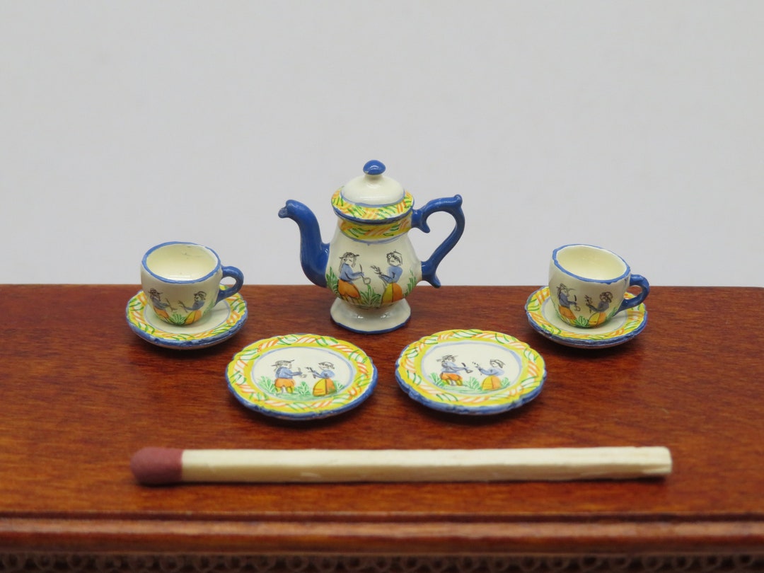 Hand-painted Dollshouse Miniature Quimper Style Small Tea Set - Etsy