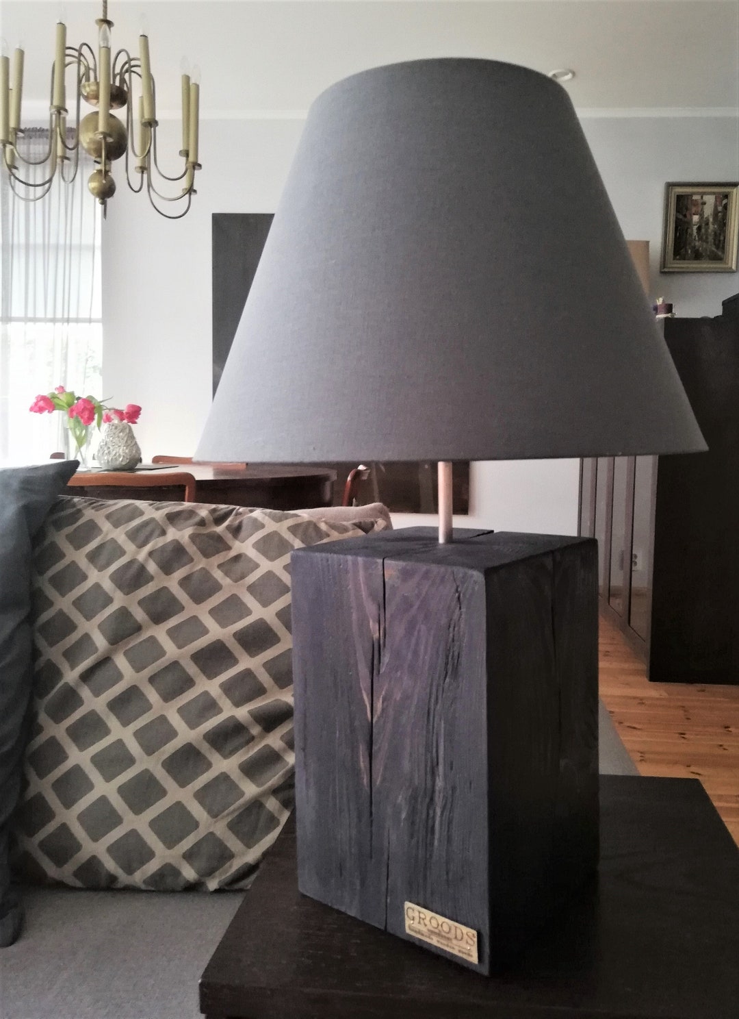 Massive Wood Block Table Lamp BASE /reclaimed Wood Large Wood Block ...