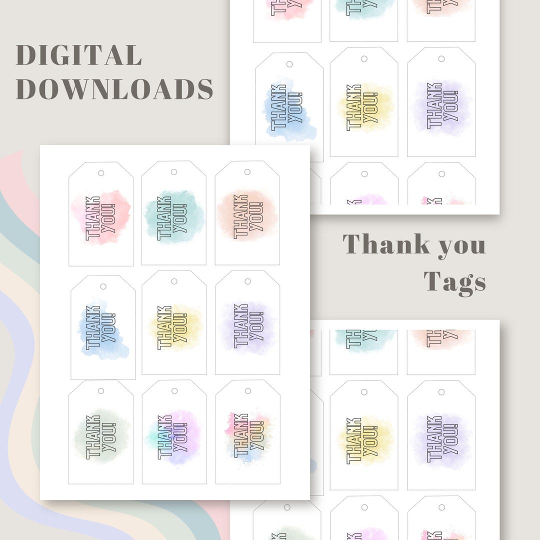 Printable Gift Tags | Colorful Thank You Tags| Printable| Digital ...