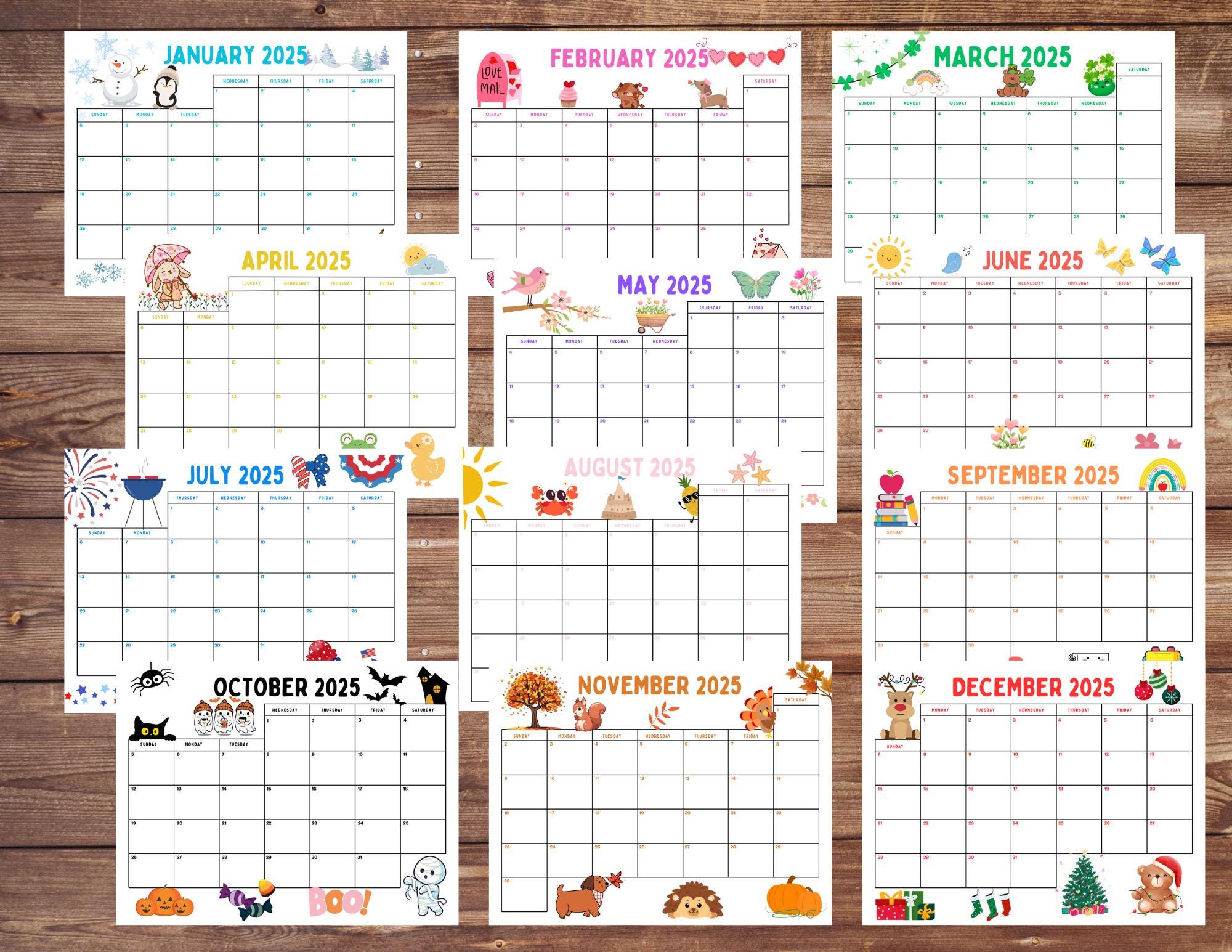 2025 Kids English/spanish Calendar, Kids Wall Calendar PDF, Kids ...