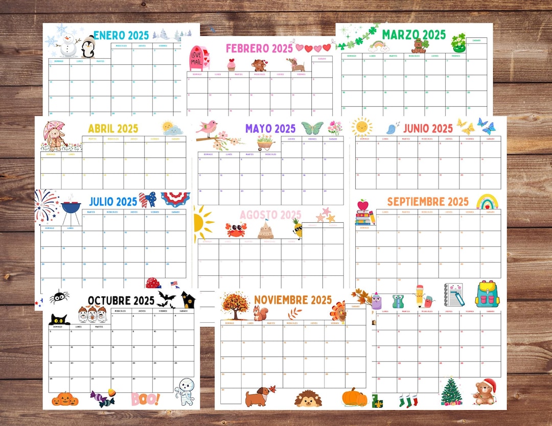 2025 Kids English/spanish Calendar, Kids Wall Calendar PDF, Kids ...