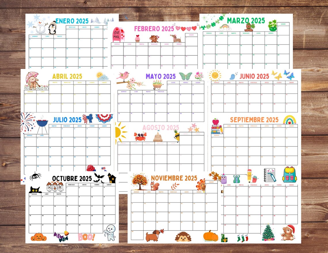 2025 Kids English/spanish Calendar, Kids Wall Calendar PDF, Kids ...