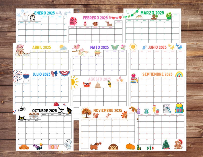 2025 Kids English/spanish Calendar, Kids Wall Calendar PDF, Kids ...