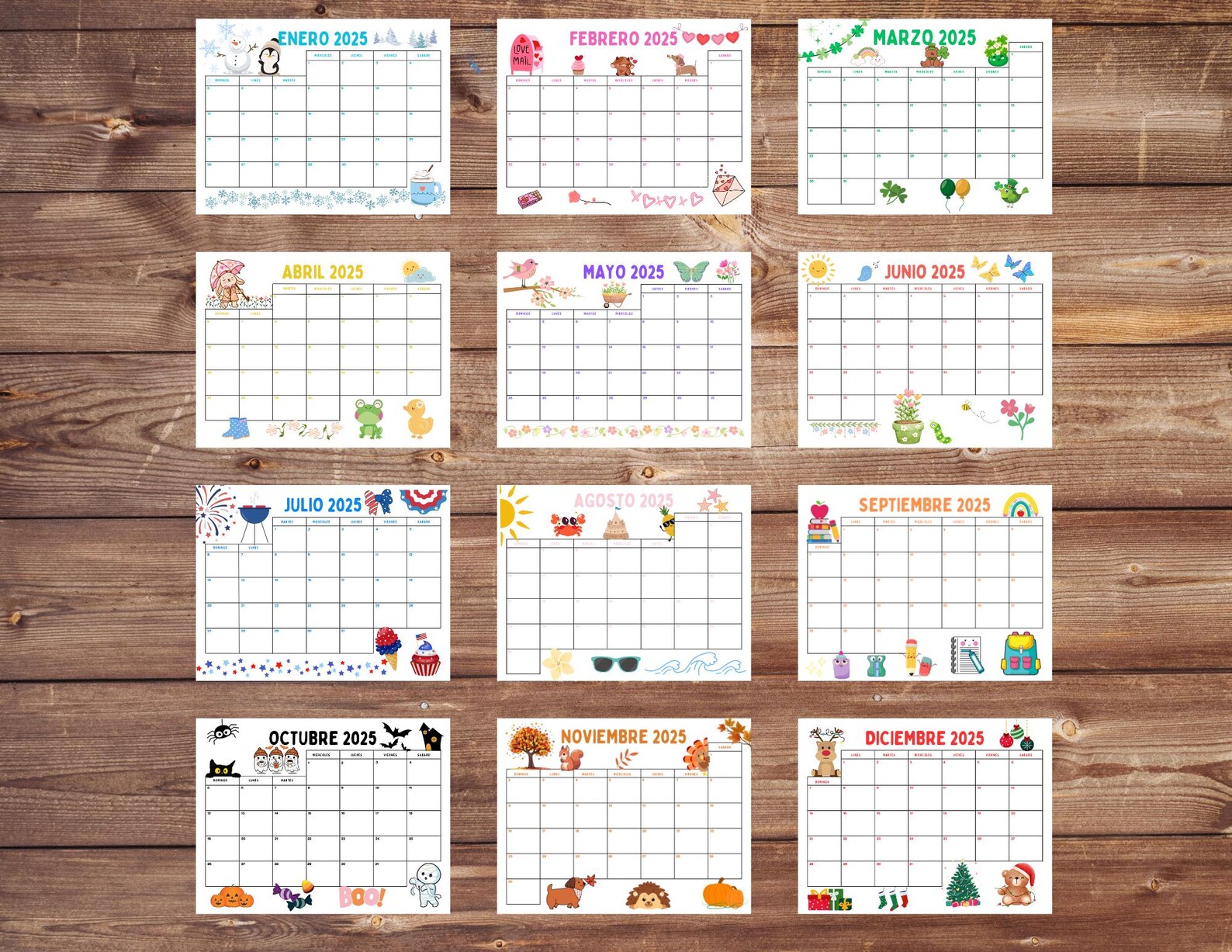 2025 Kids English/spanish Calendar, Kids Wall Calendar PDF, Kids ...