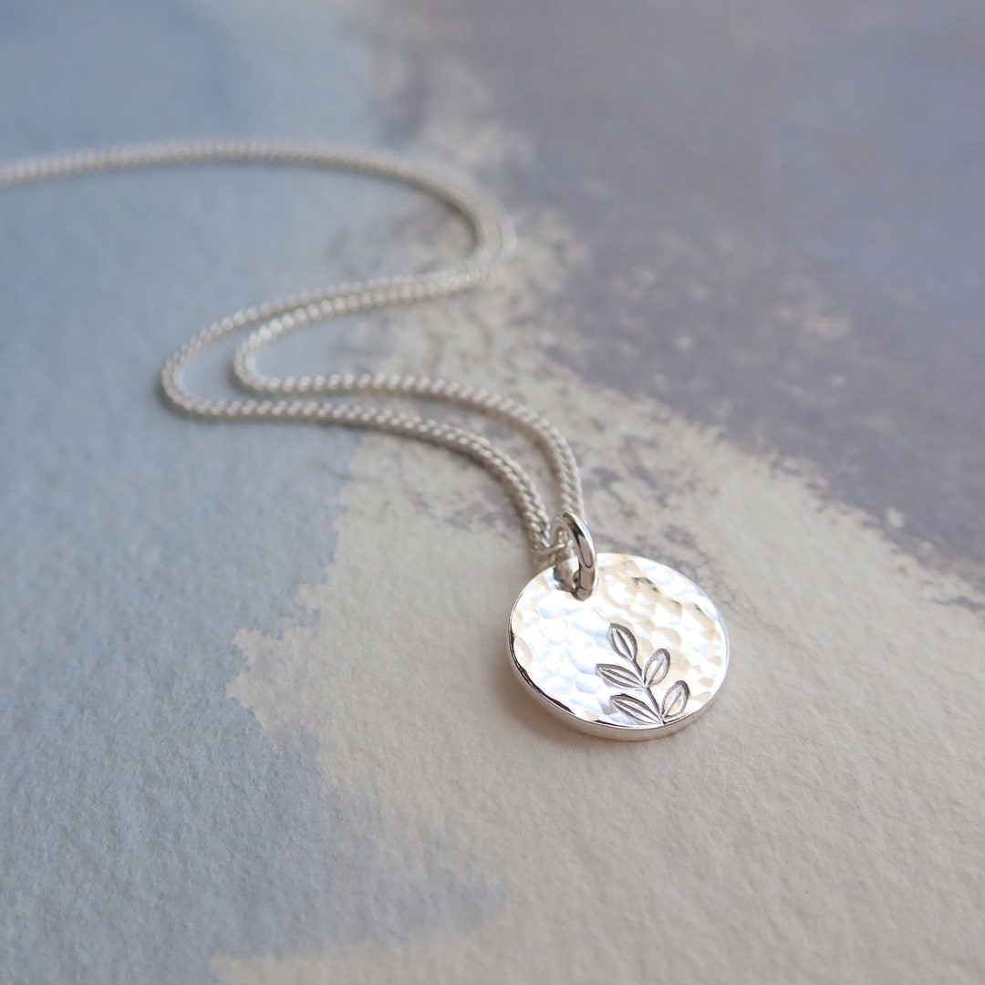 Tiny Silver Necklace, Silver Disc Necklace, Tiny Silver Pendant, Silver ...