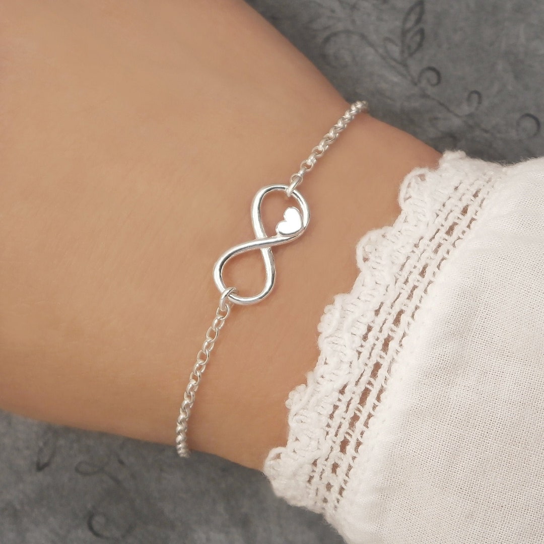 Sterling Silver Infinity Heart Bracelet: Adjustable Love and Friendship ...