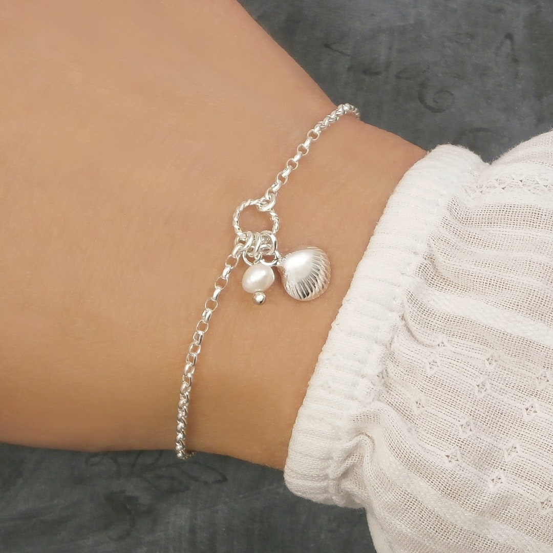 Silver Shell Bracelet, Silver Clam Shell Bracelet, Seashell Bracelet ...