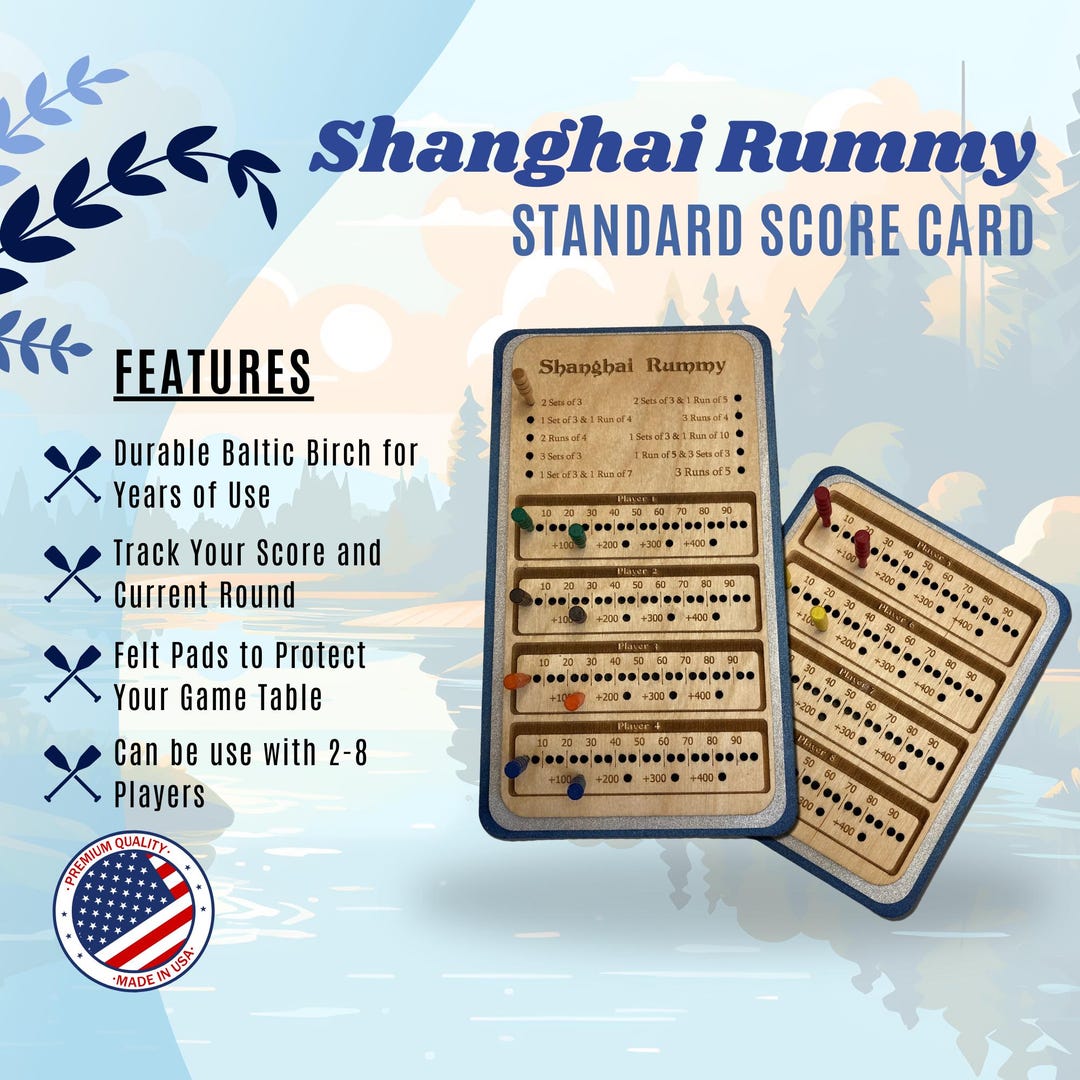 Shanghai Rummy Scoreboard – Personalized Wood Score Keeper for 8 ...